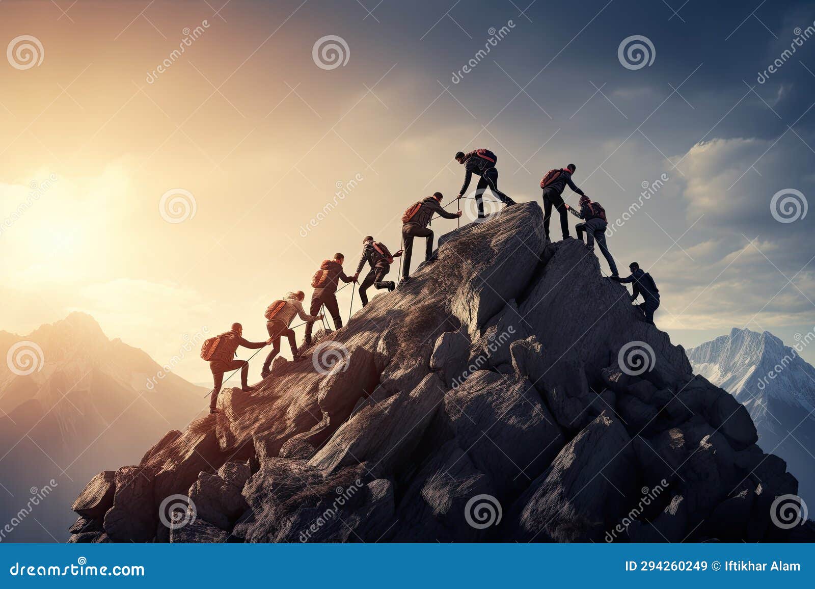 Group of Climbers Climbing on Mountain Peak. Teamwork and Leadership ... Group of Climbers Climbing on Mountain Peak. Teamwork and Leadership ...