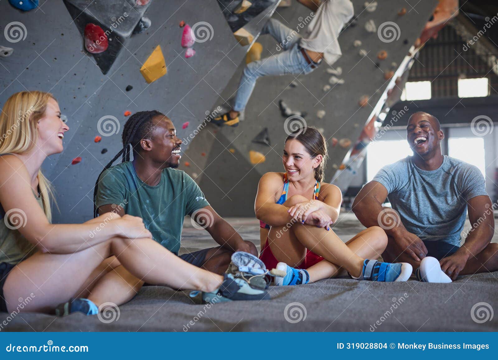 Group of Climbers and Instructors Taking a Break Sitting by Climbing ...