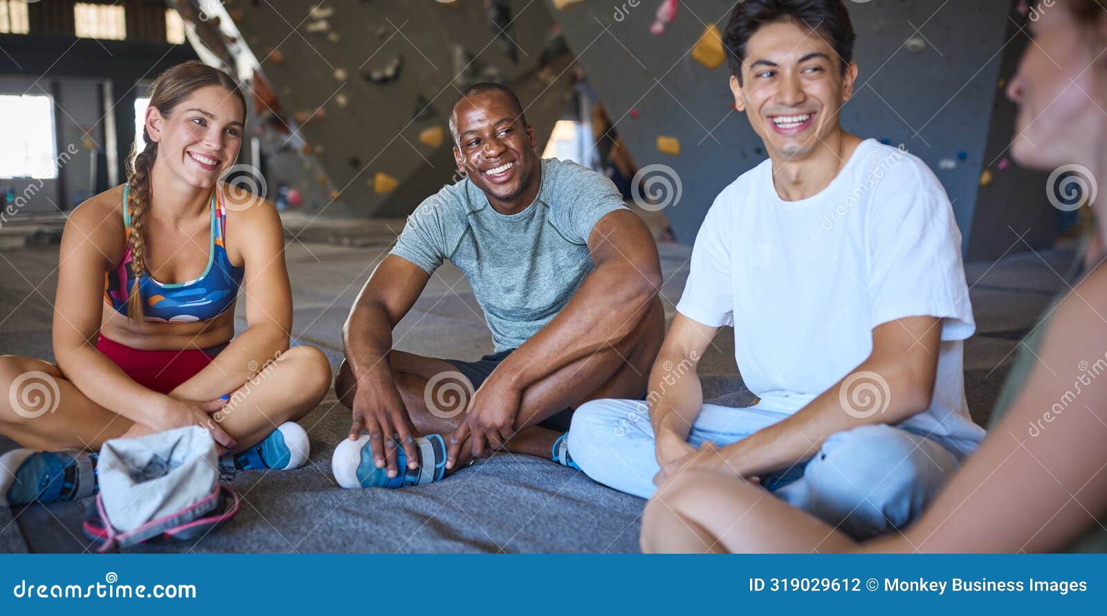 Group of Climbers and Instructors Taking a Break Sitting by Climbing ...