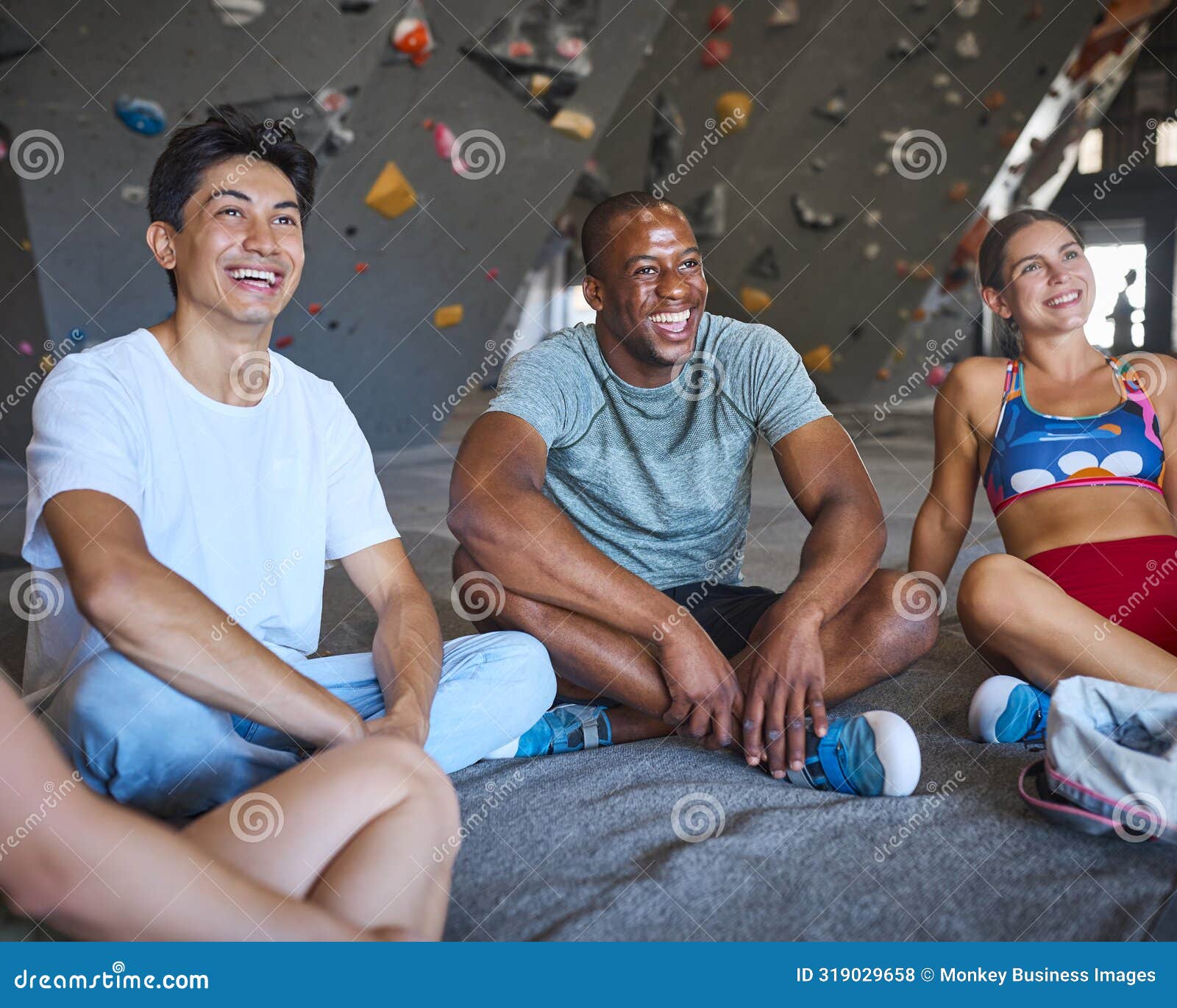 Group of Climbers and Instructors Taking a Break Sitting by Climbing ...