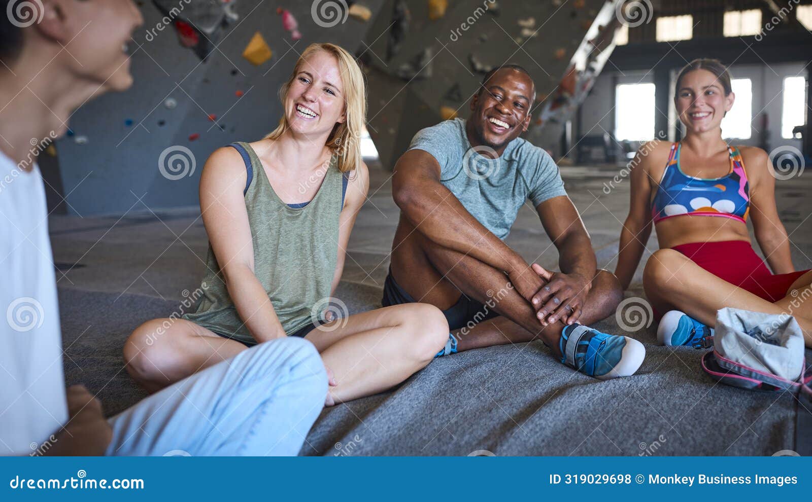 Group of Climbers and Instructors Taking a Break Sitting by Climbing ...