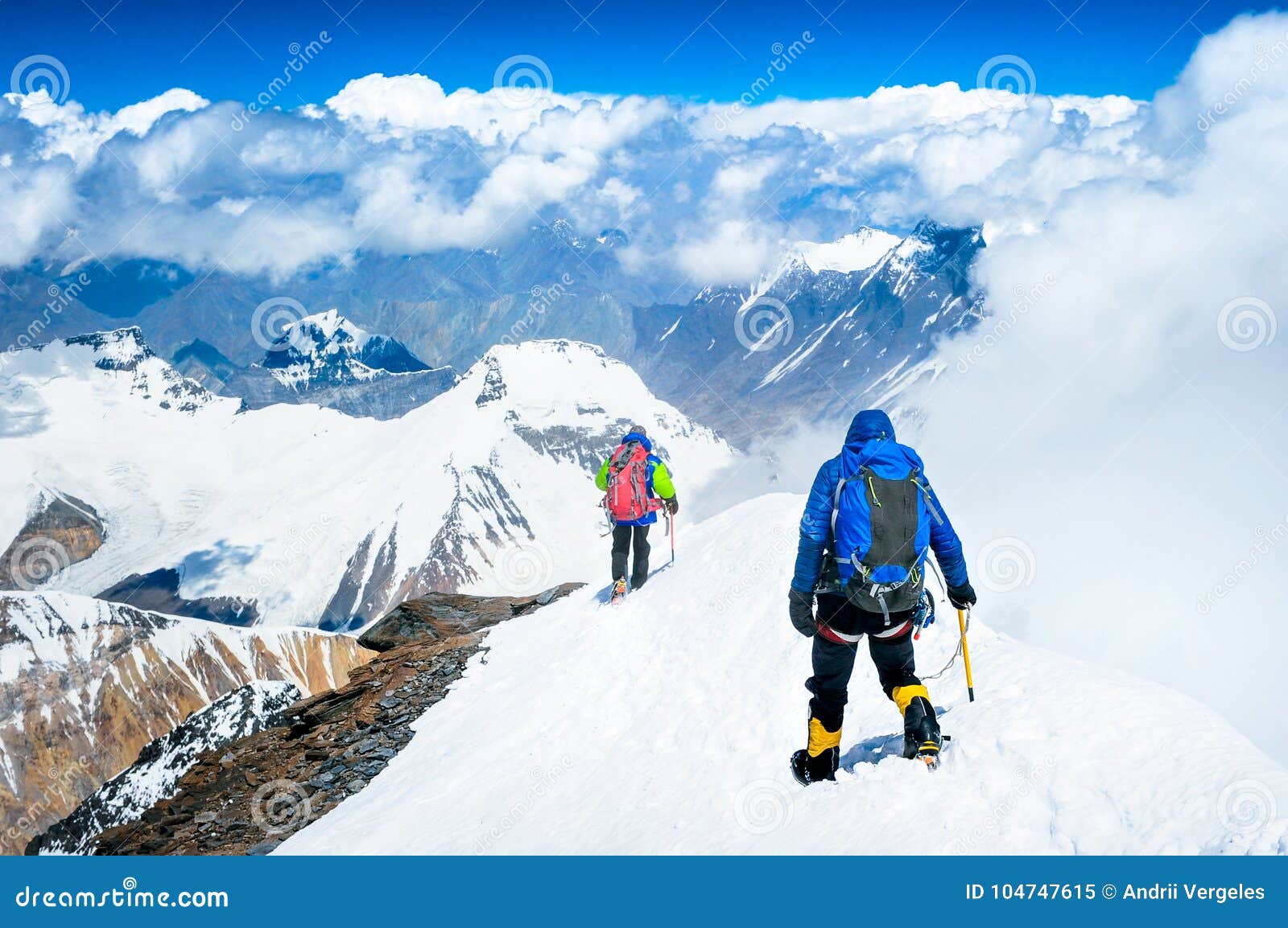 Group of Climbers Reaching the Summit Stock Image - Image of peak ...