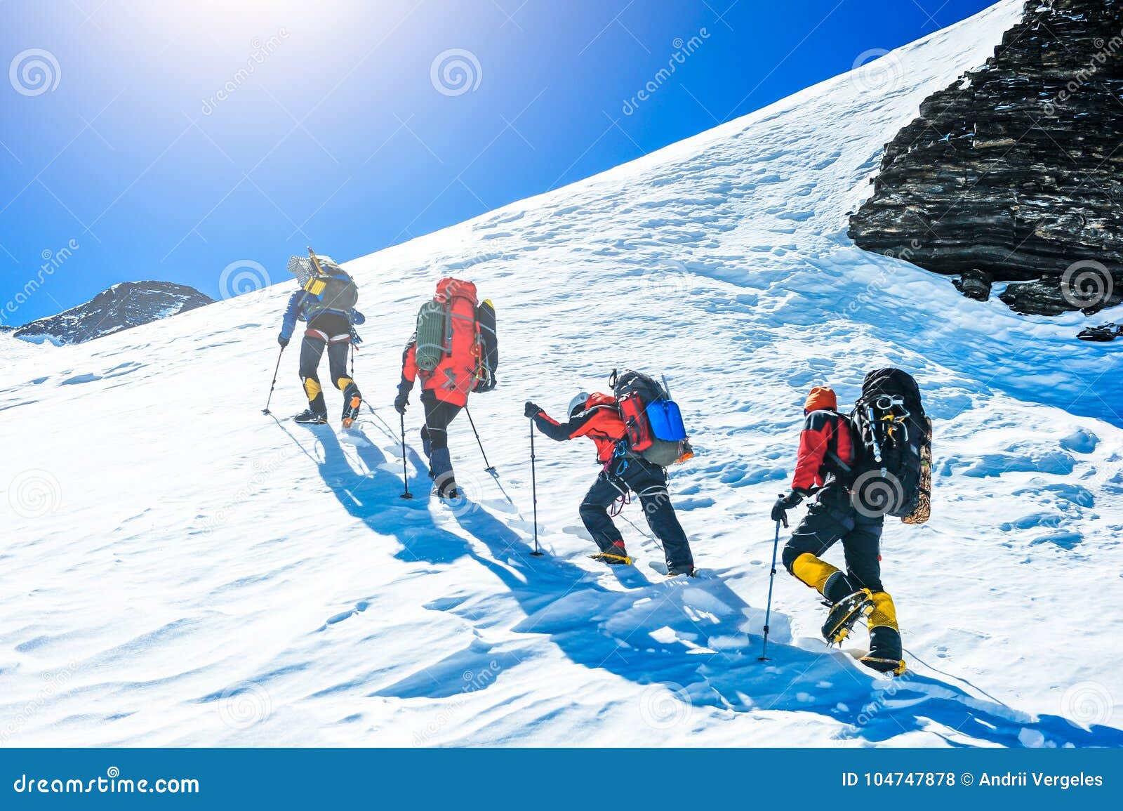 Group of Climbers Reaching the Summit Stock Photo - Image of motivate ...