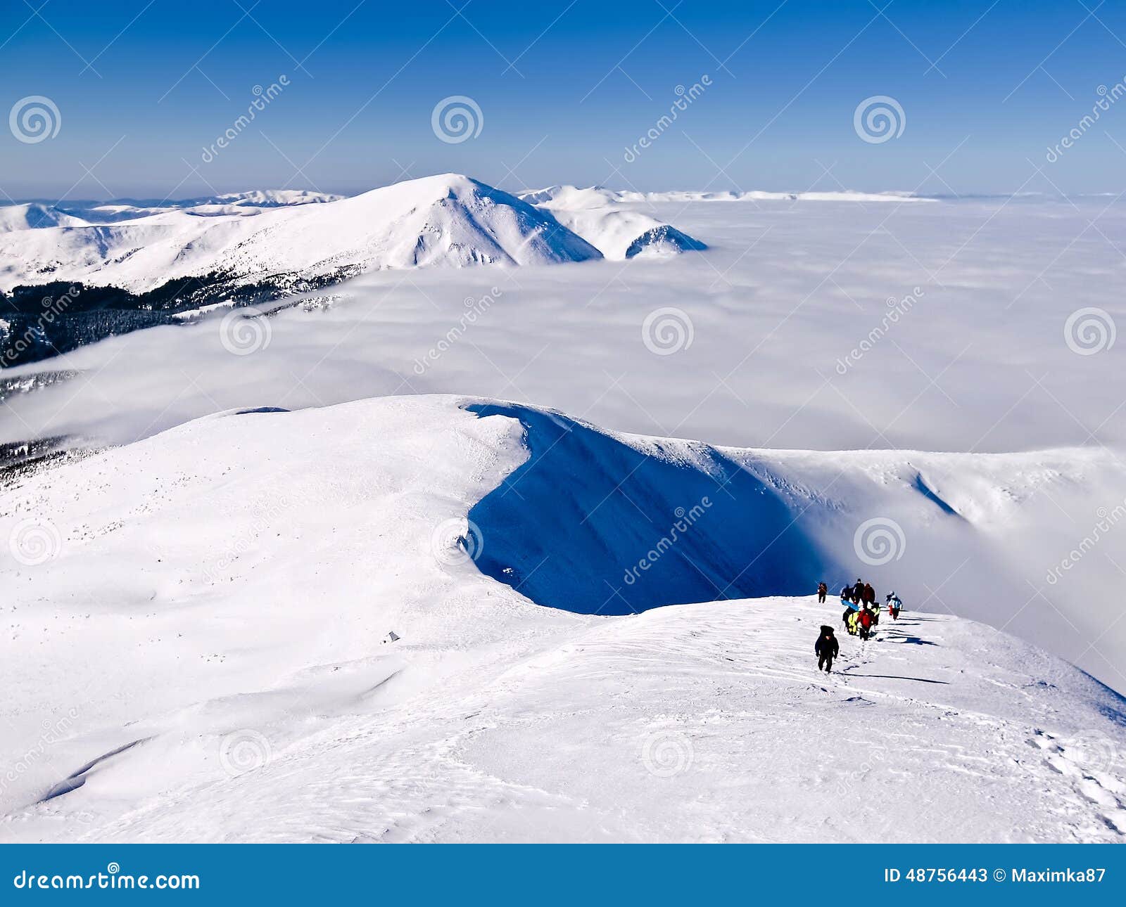 Group of Climbers Rises by the Snow-covered Mountain Stock Image ...