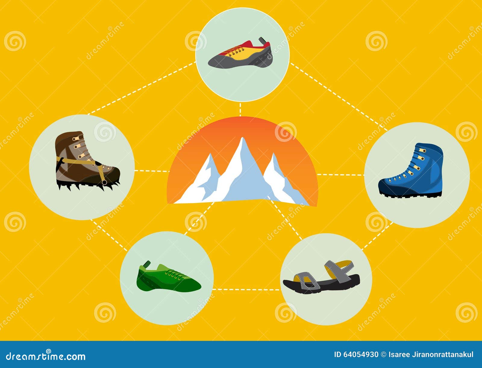 Group of Climbing Shoes with Mountain Stock Illustration - Illustration ...