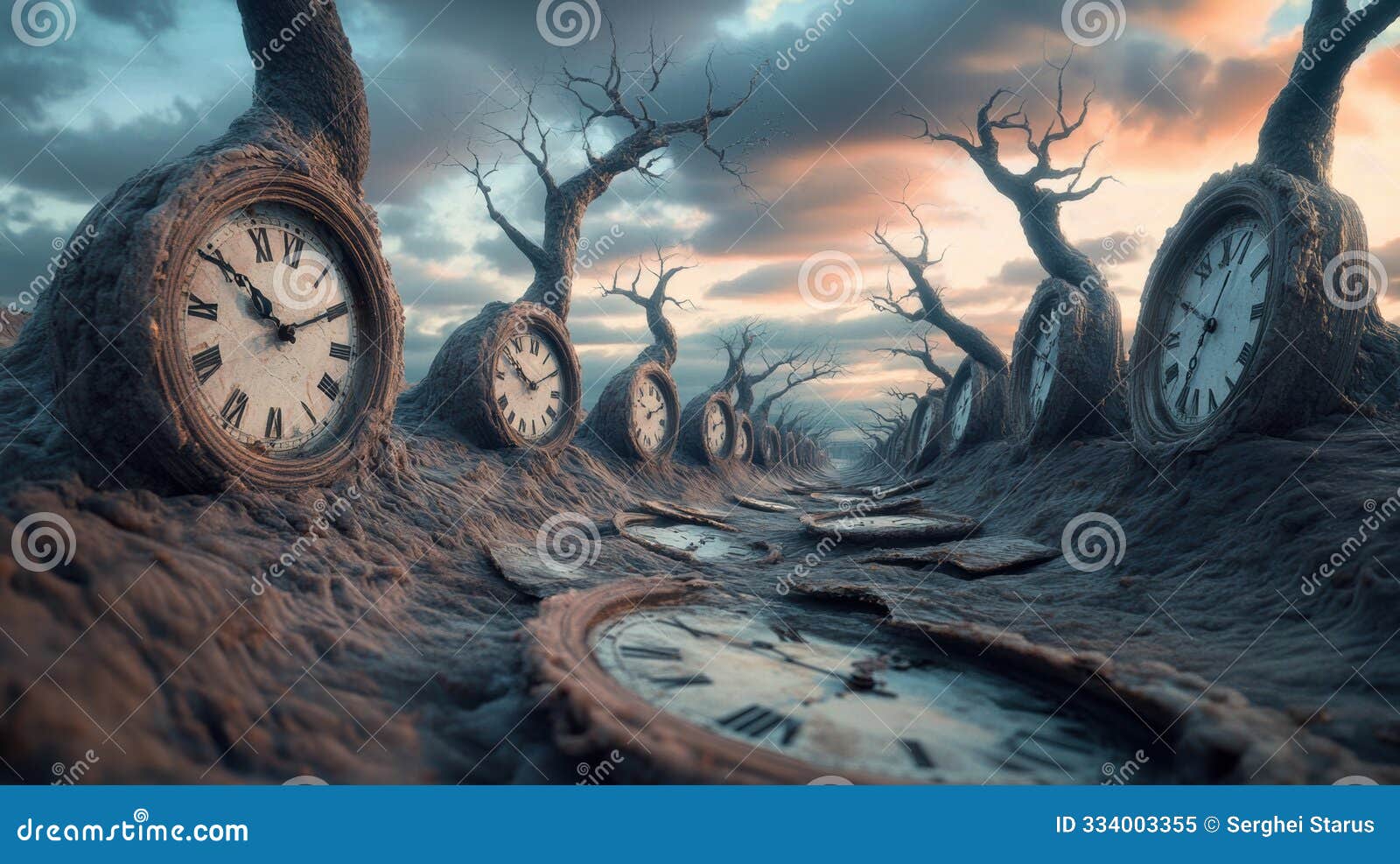 A Group of Clocks are Lined Up in a Row on the Ground, AI Stock Image ...