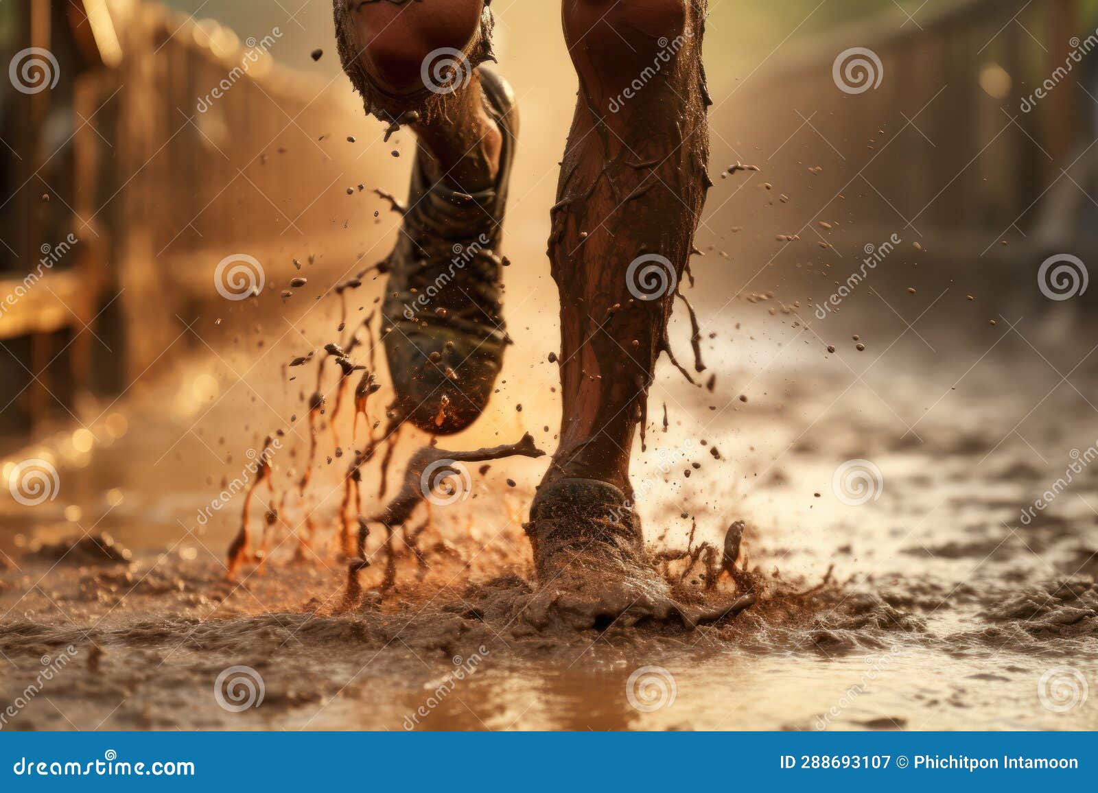 Group of Close Legged Runners Running on Land . Athletics in the Mud ...