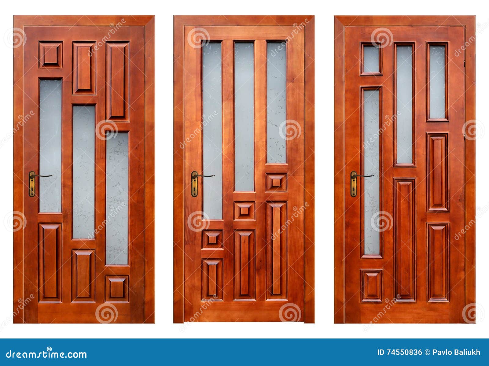 Group of Closed Wooden Entrance Doors on White with Paths Stock Photo ...