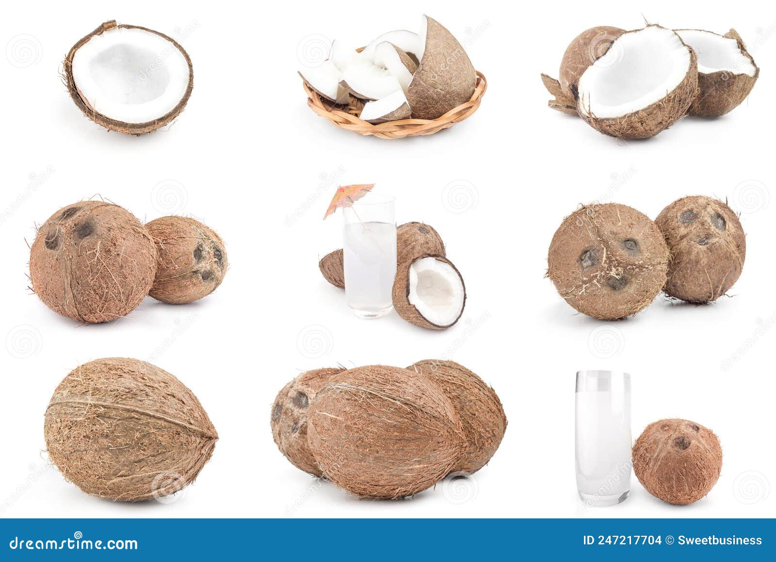 Group of Coconut Close-up on White Stock Photo - Image of cutted ...