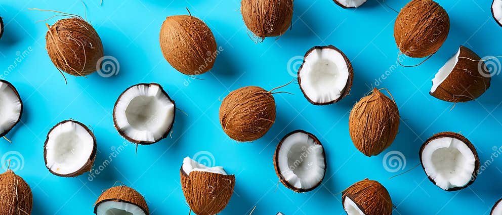A Group of Coconuts on a Blue Background Stock Image - Image of group ...