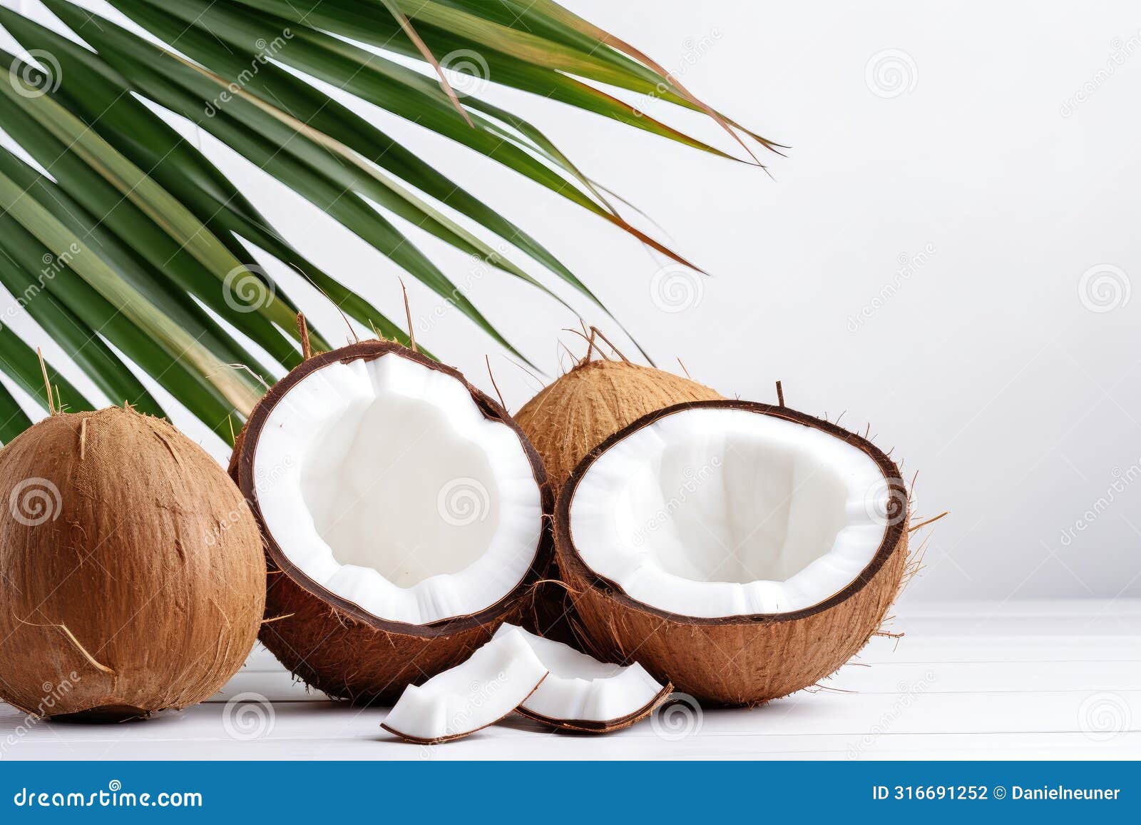 Group of Coconuts with Palm Leaves Stock Illustration - Illustration of ...
