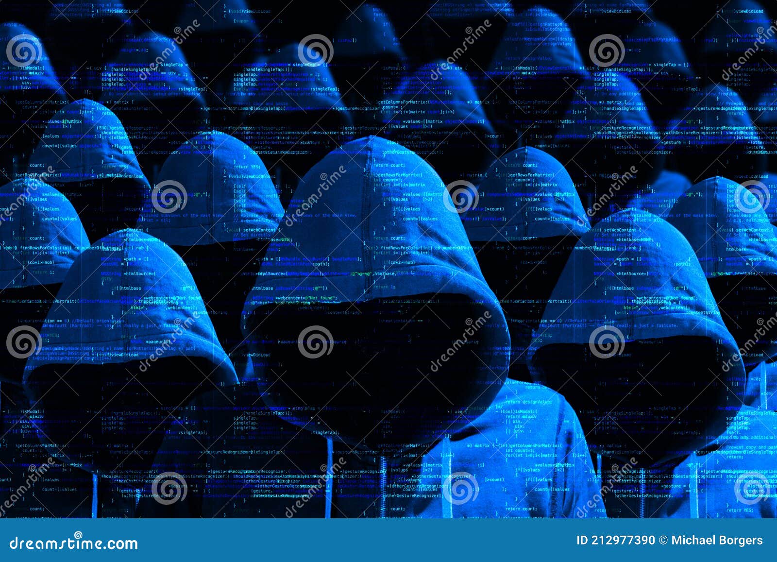 Group of Coded Hooded Hackers in Blue Cybersecurity Concept Stock Photo ...