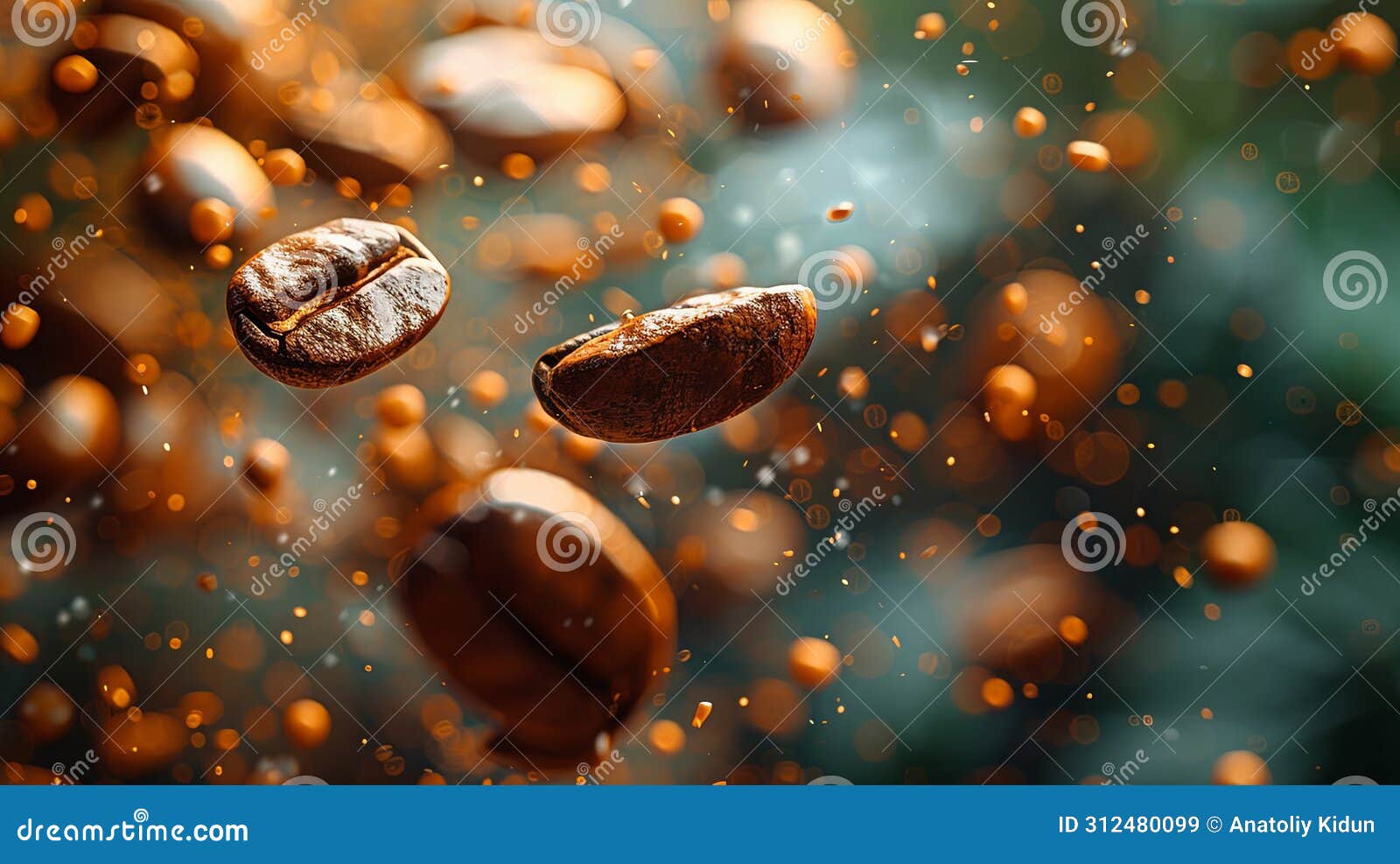 A Group of Coffee Beans Falling from the Air, in the Style of Realistic ...