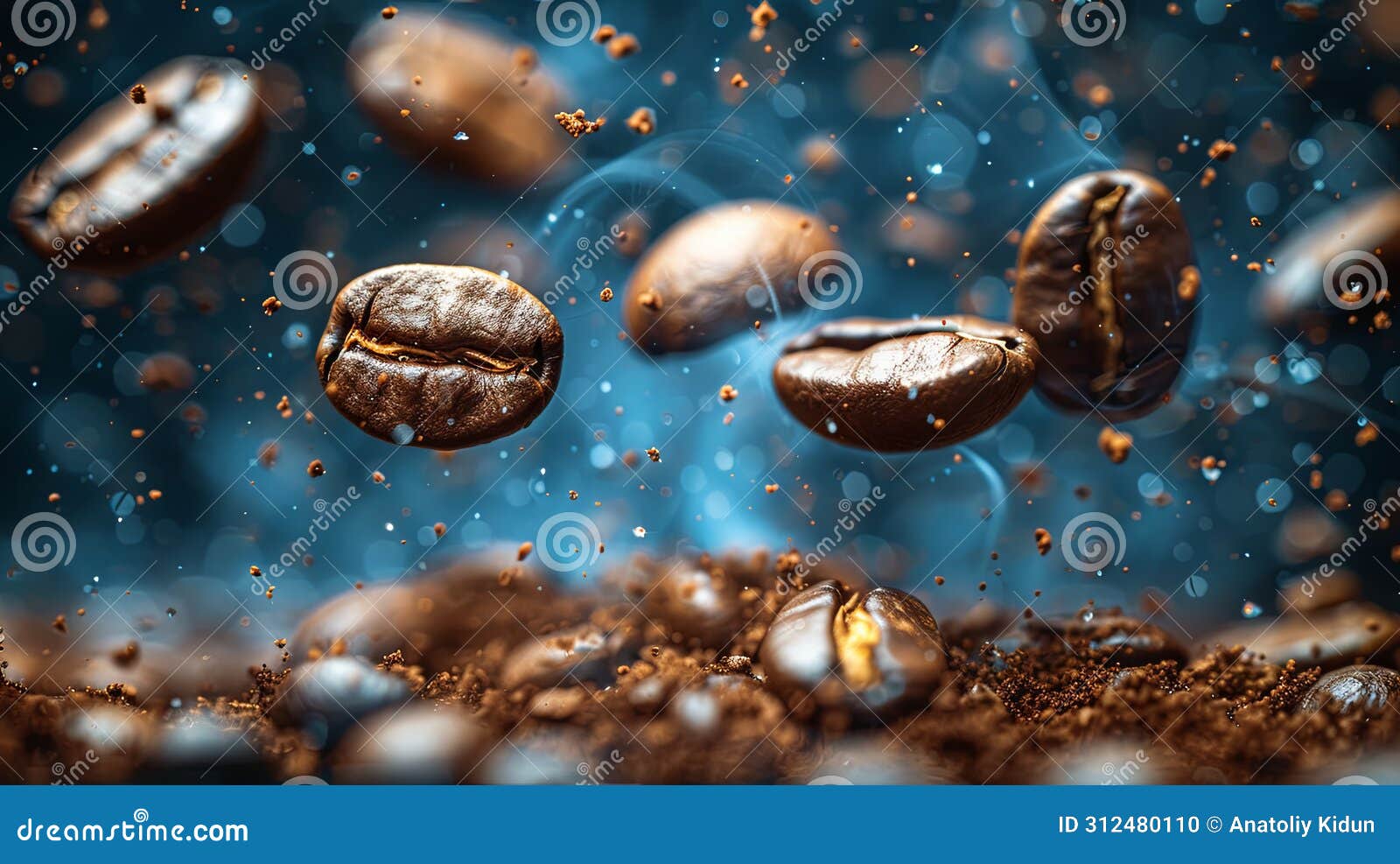 A Group Of Coffee Beans Falling From The Air, In The Style Of Realistic ...