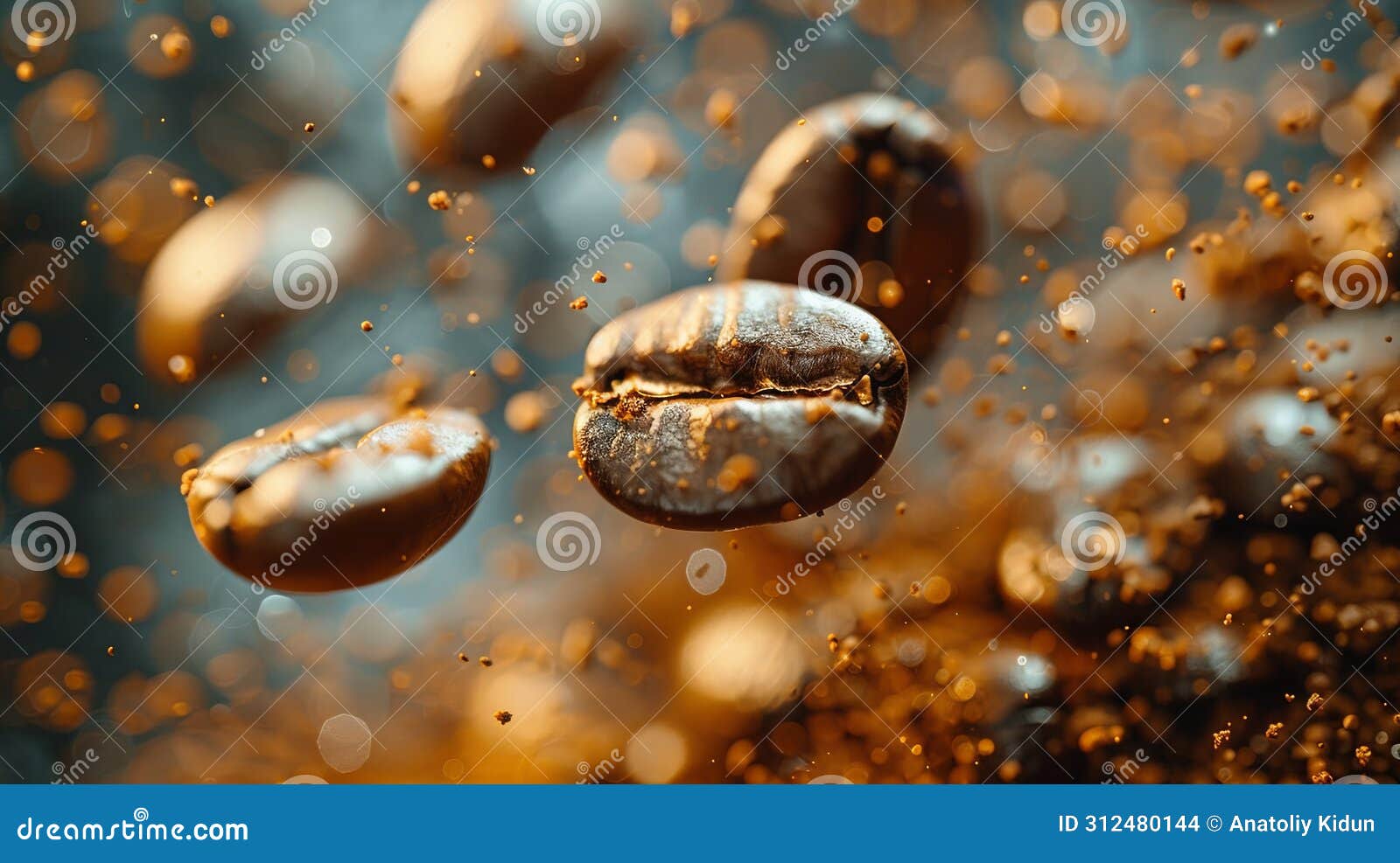 A Group of Coffee Beans Falling from the Air, in the Style of Realistic ...