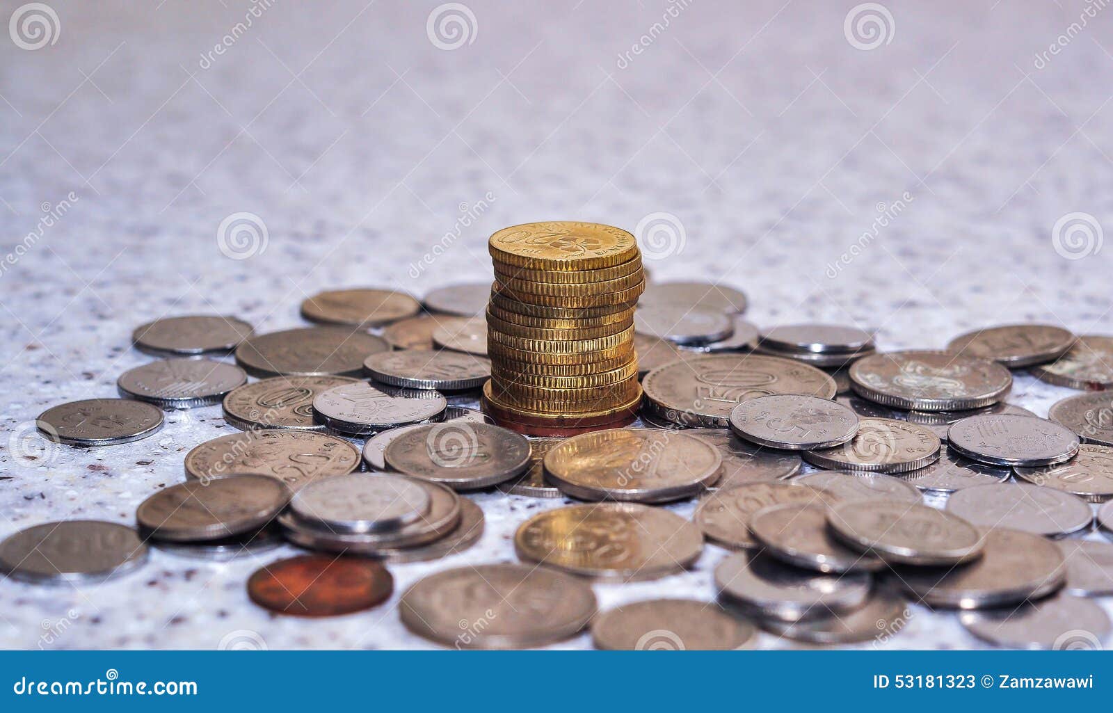 Group of Coins with Single Stack of Coins,concept Photo. Stock Image ...