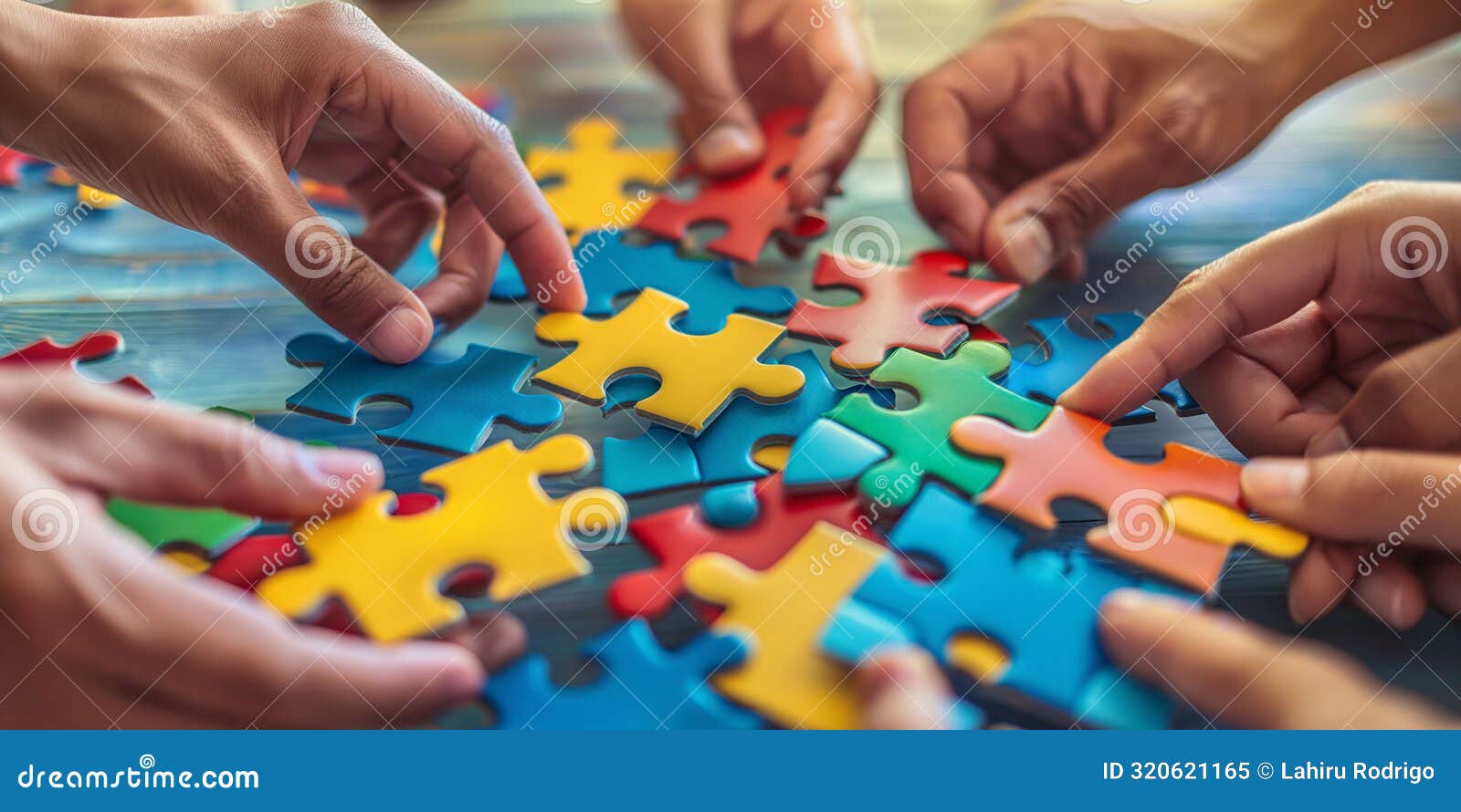 Group Collaboration with Colorful Puzzle Pieces Stock Illustration ...