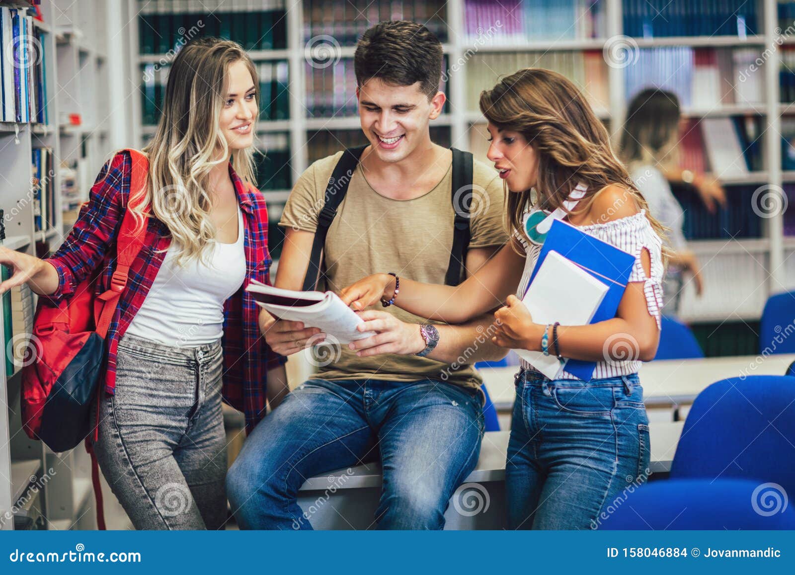 Group of College Students at the Library Stock Photo - Image of ...