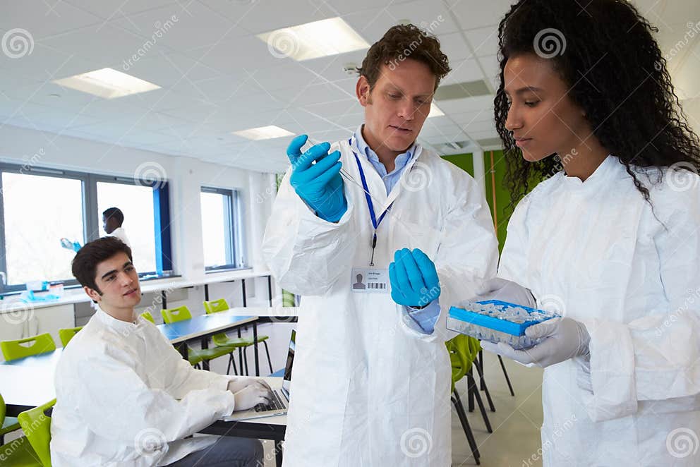 Group of College Students in Science Class with Experiment Stock Photo ...