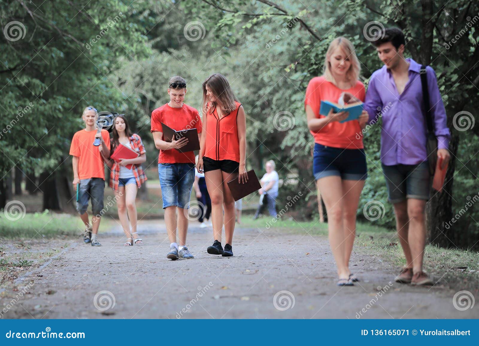 Group of College Students on a Walk in the Park Stock Image - Image of ...