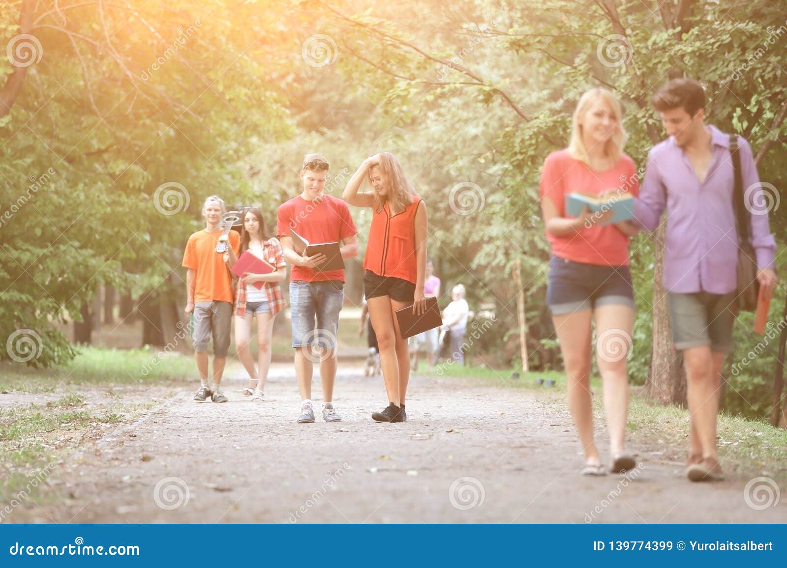 Group of College Students on a Walk in the Park Stock Image - Image of ...