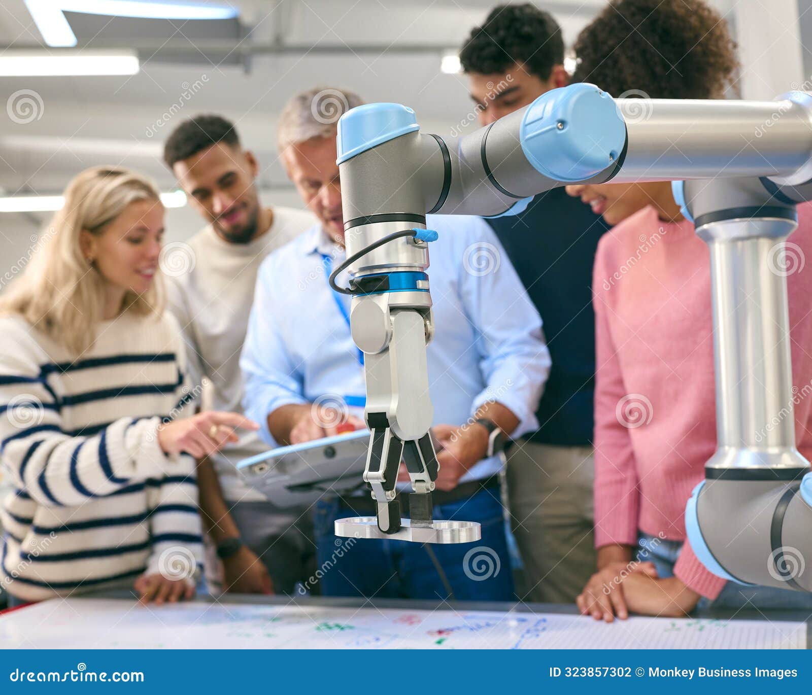 Group of College or University Engineering Students in Robotics Class ...