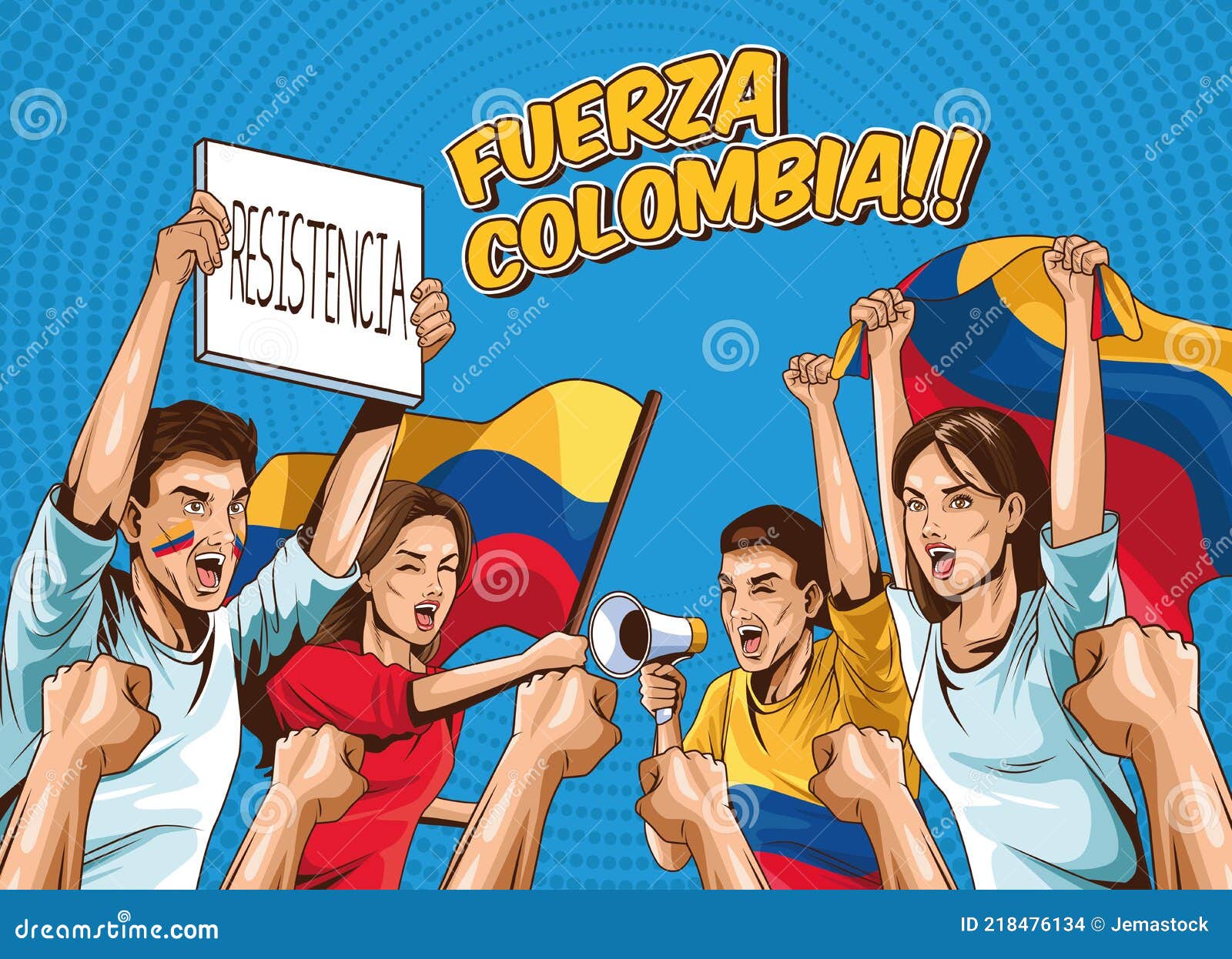 Colombians In National Dress With A Flag. Cartoon Vector ...
