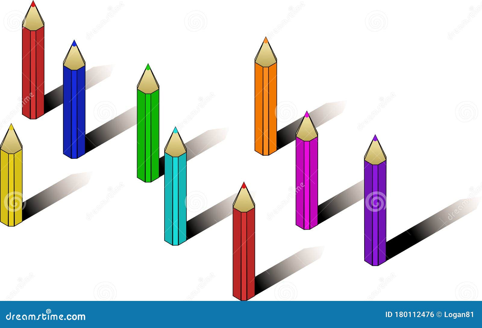 Group of Colored Pencils. Isometric Art Stock Vector - Illustration of ...