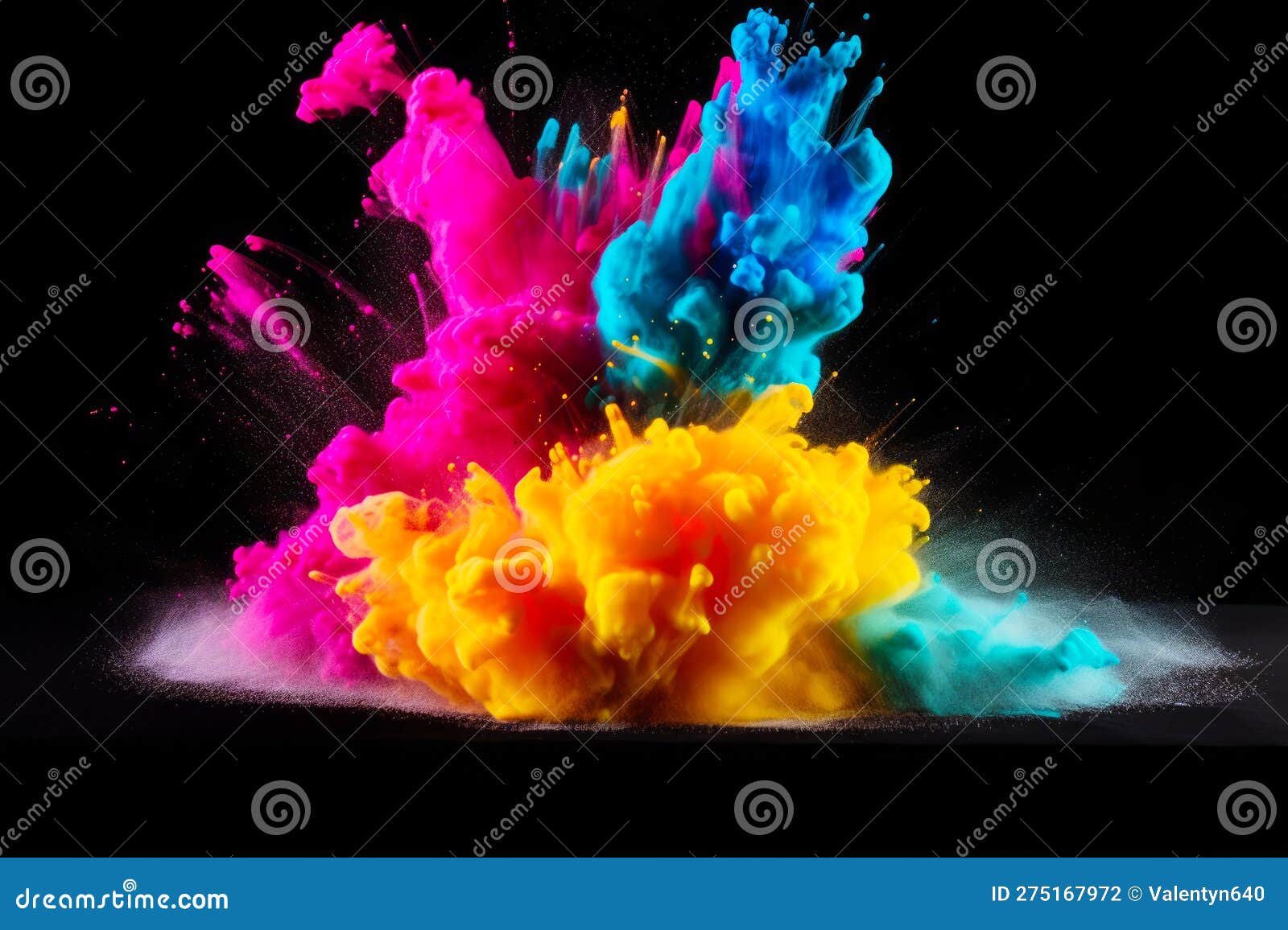 Group of Colored Powders are Being Thrown into the Air on Black ...