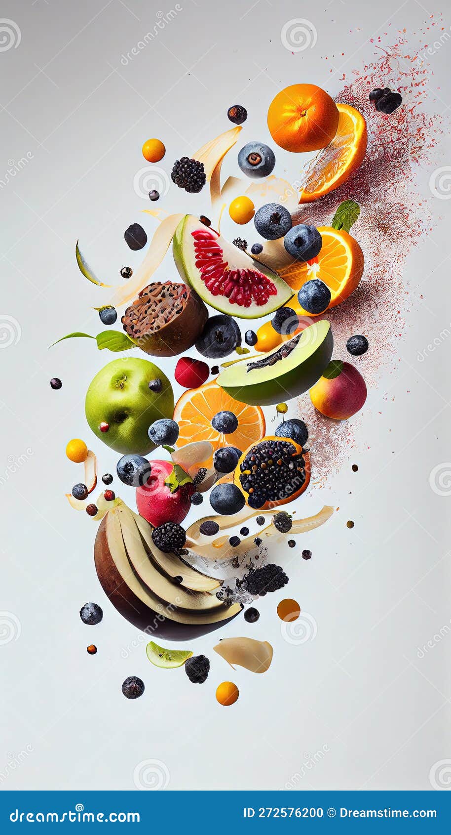 Group of Colorful Assorted Fruits Creatively Falling-Dripping Flying or ...