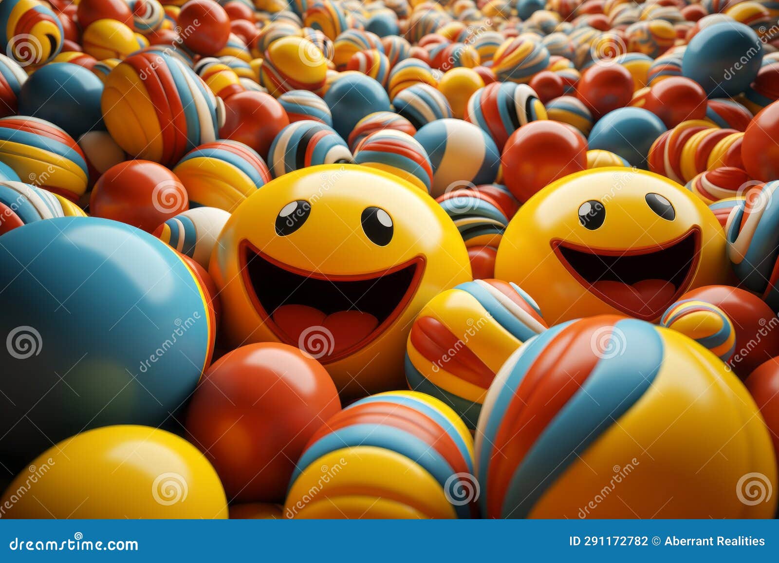 A Group of Colorful Balls with a Smiley Face in the Middle Stock ...
