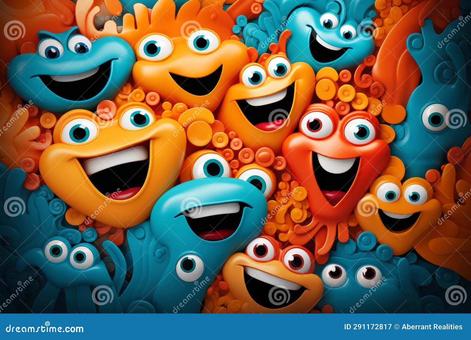 A Group of Colorful Cartoon Faces with Eyes and Mouths Stock ...