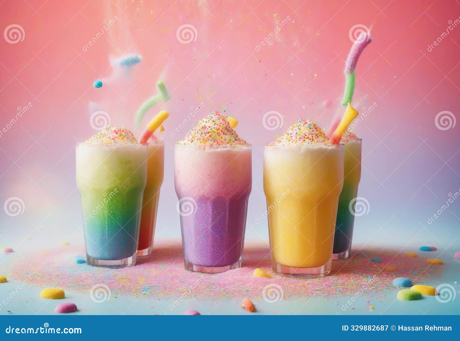 A Group of Colorful Drinks with Bubbles and Sprinkles Stock ...