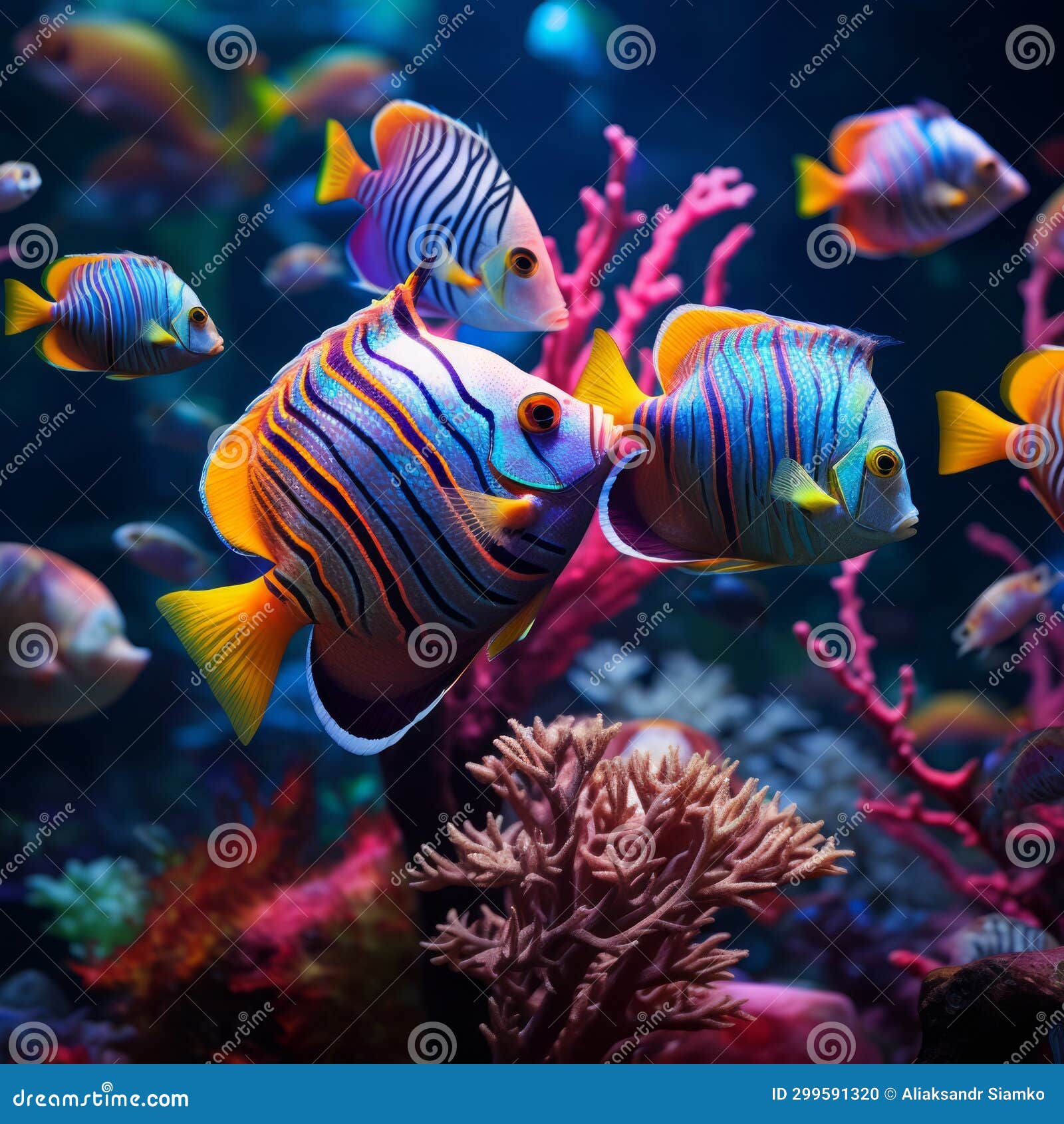 A Group of Colorful Fish Swimming in a Tank Stock Photo - Image of deep ...