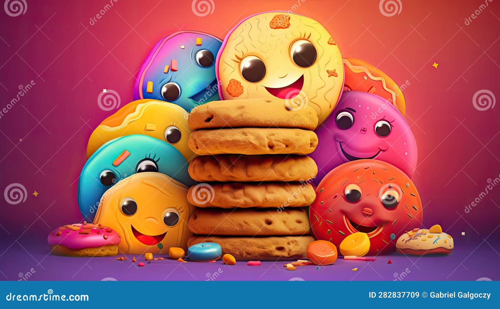 Funny Cookies With Emotions. Joyful Cute Food. Smiling Dessert. Vector ...