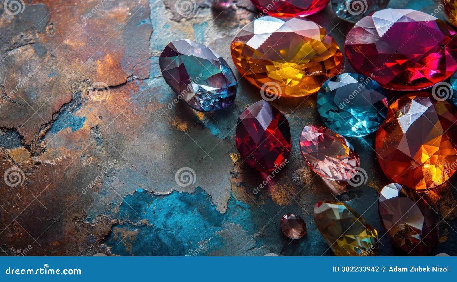 Colorful Gemstones On Gold Background, Different Colors Vector ...