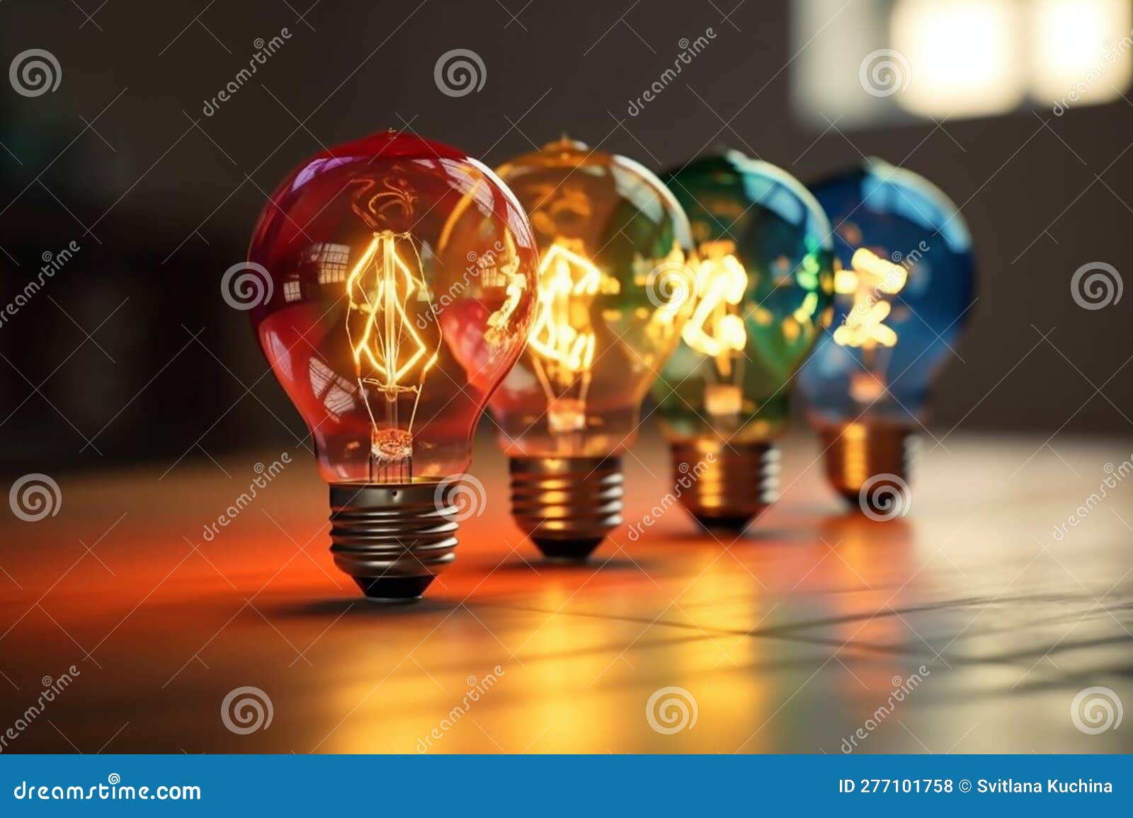 Group of Colorful Glowing Light Bulbs Arranged in Line Stock ...