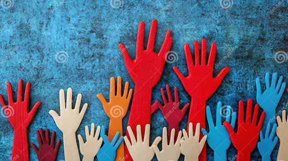 A Group of Colorful Hands Reaching Up Stock Illustration - Illustration ...