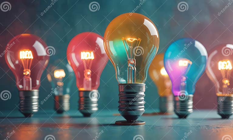 Group Colorful Light Bulbs, Each with Unique Hue, are Arranged in ...