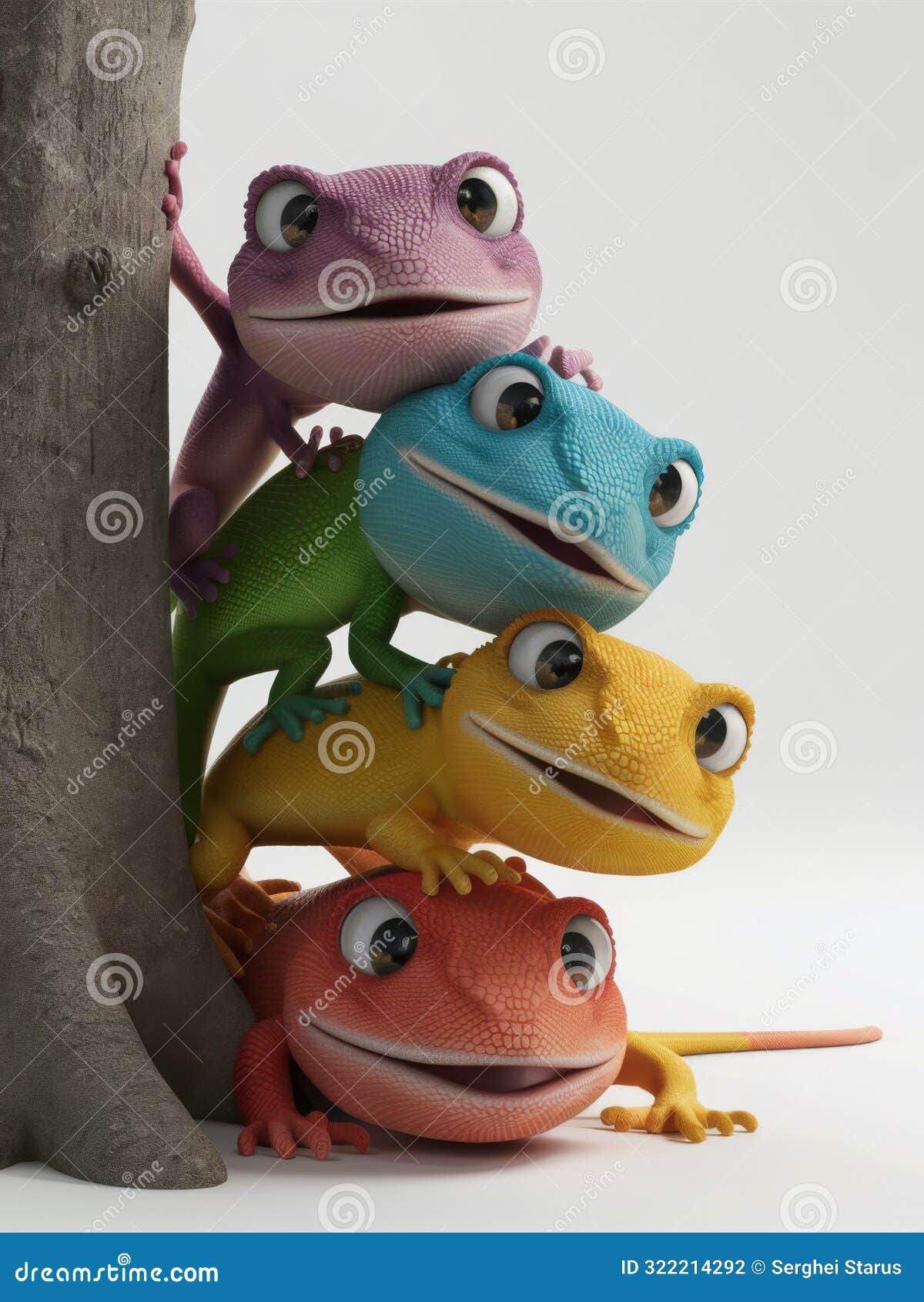 A Group of Colorful Lizard Creatures are Standing Next To a Tree, AI ...