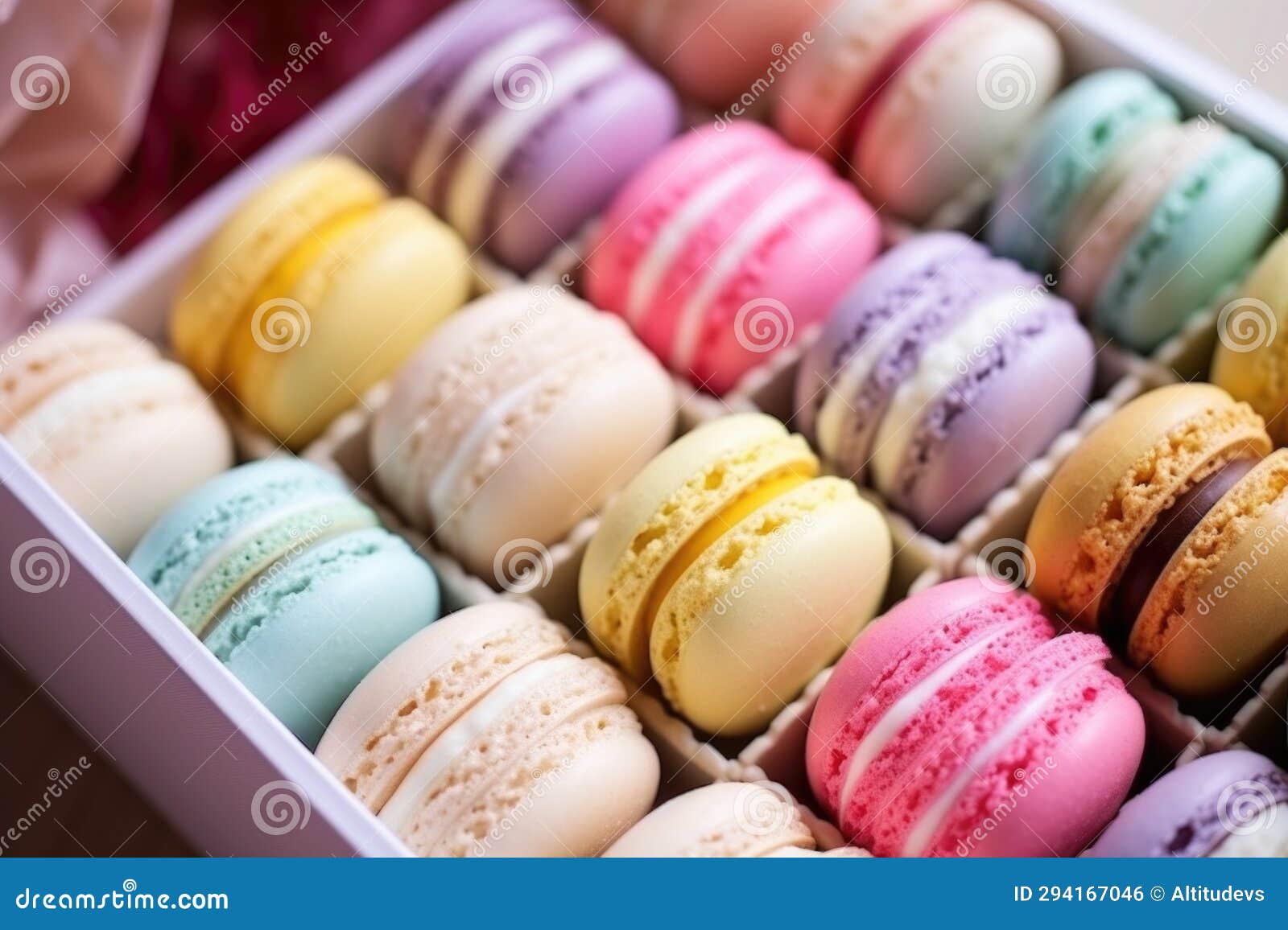 A Group of Colorful Macarons Neatly Aligned in a Decorative Box Stock ...