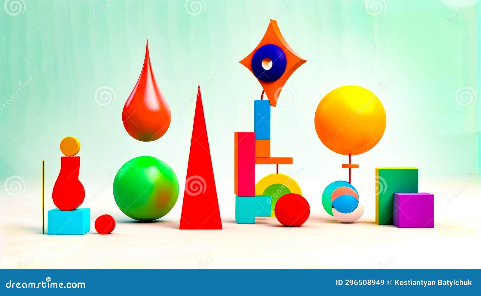 Group of Colorful Objects Sitting on Top of White Floor Next To Each ...