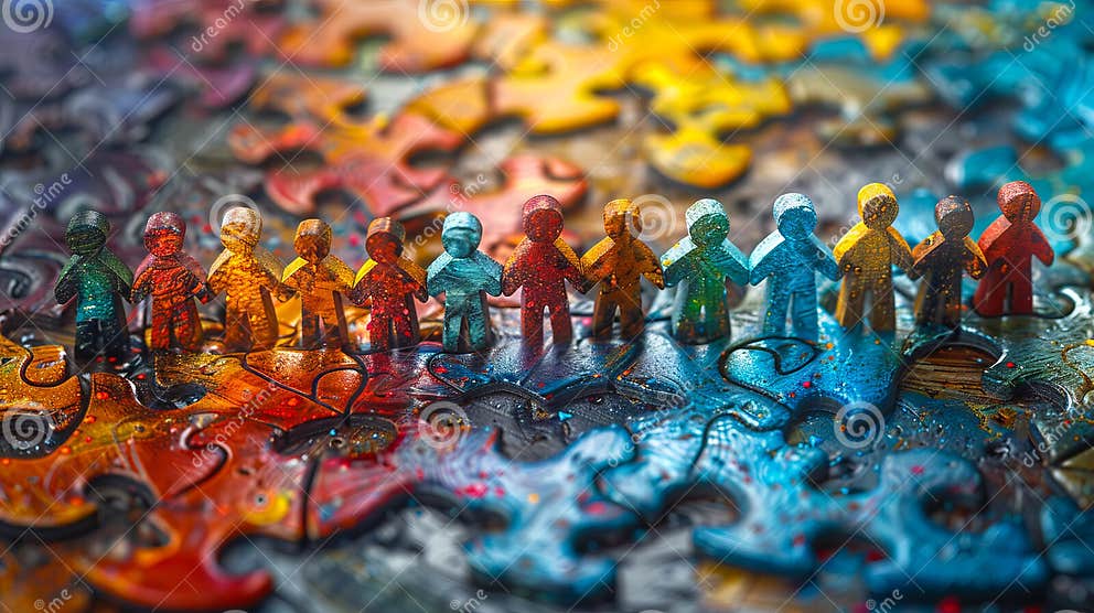 A Group of Colorful People Standing in Front of a Puzzle Stock ...