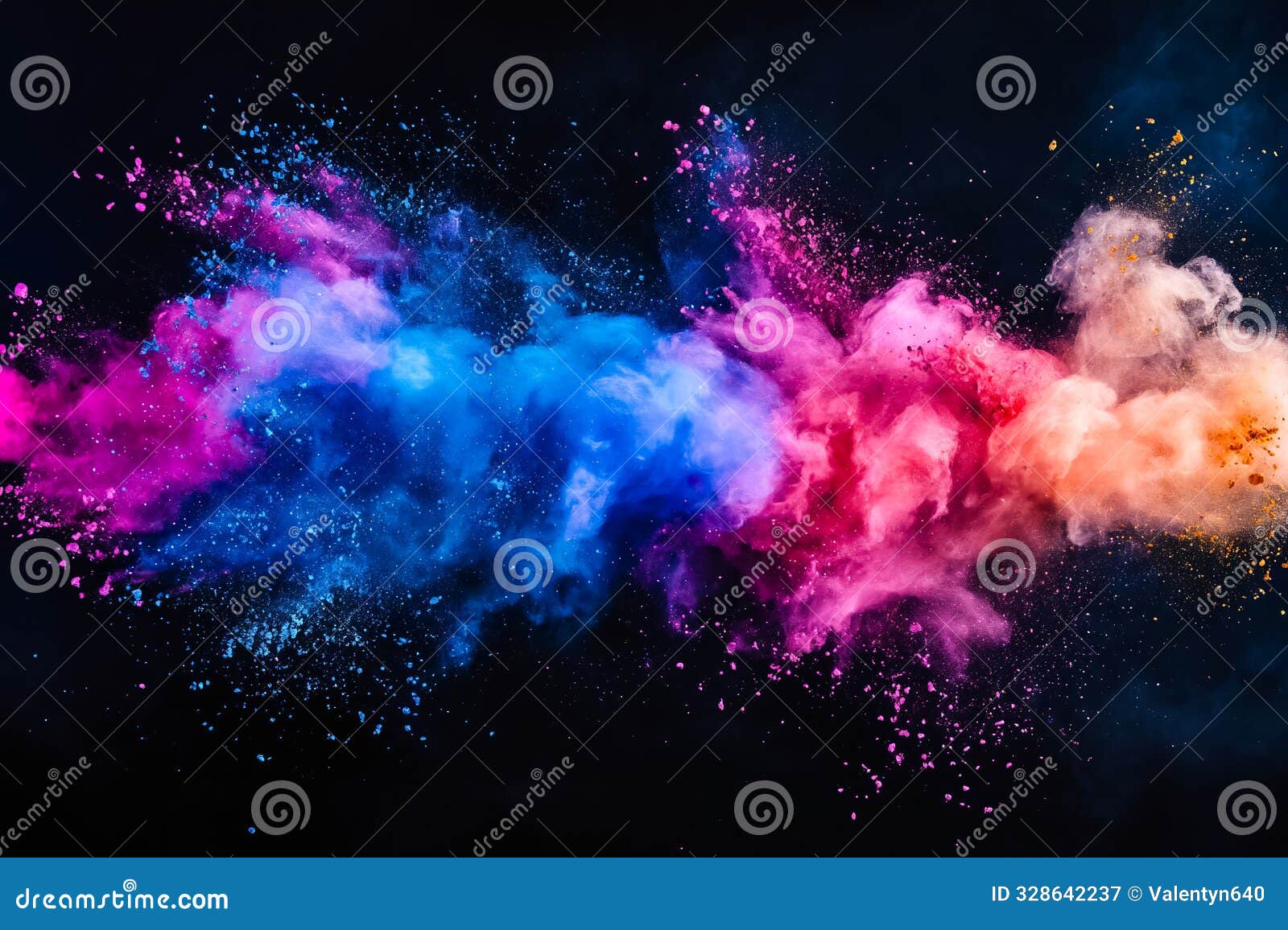 A Group of Colorful Powder Exploding in the Air on a Black Background ...