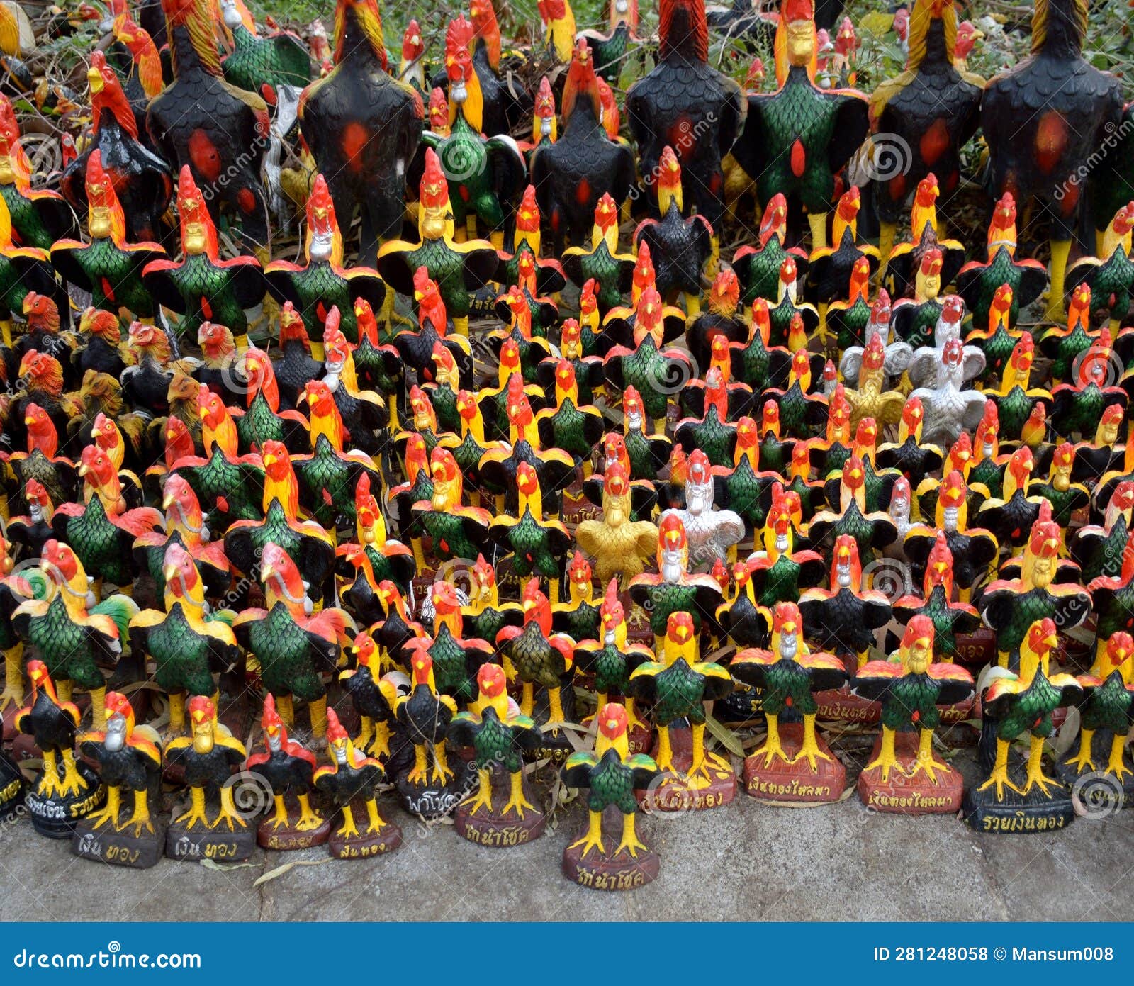 Group of Colorful Rooster Statue Stock Photo - Image of beautiful ...