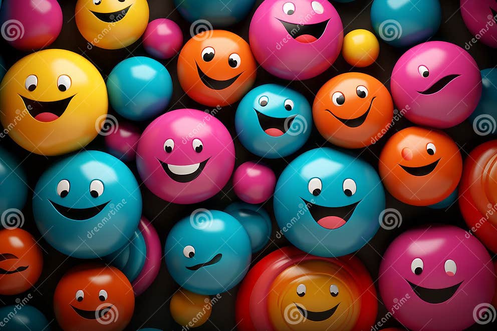 A Group of Colorful Smiley Faces on a Black Background Stock ...