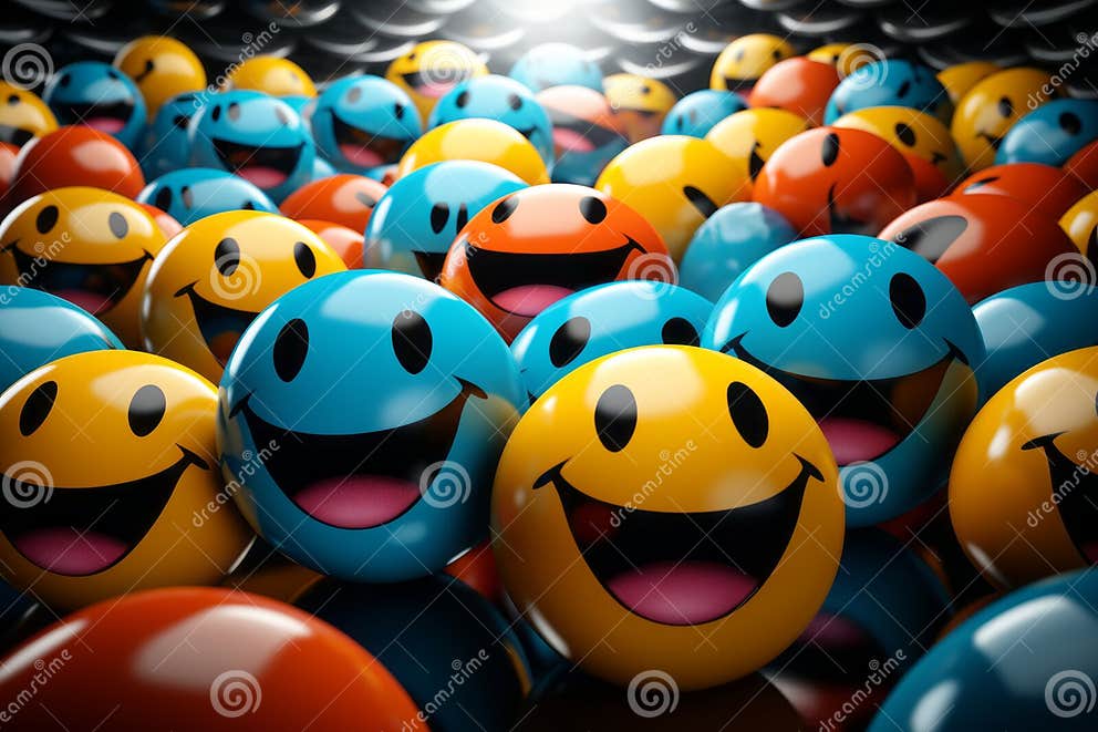 A Group of Colorful Smiley Faces in a Dark Room Stock Illustration ...
