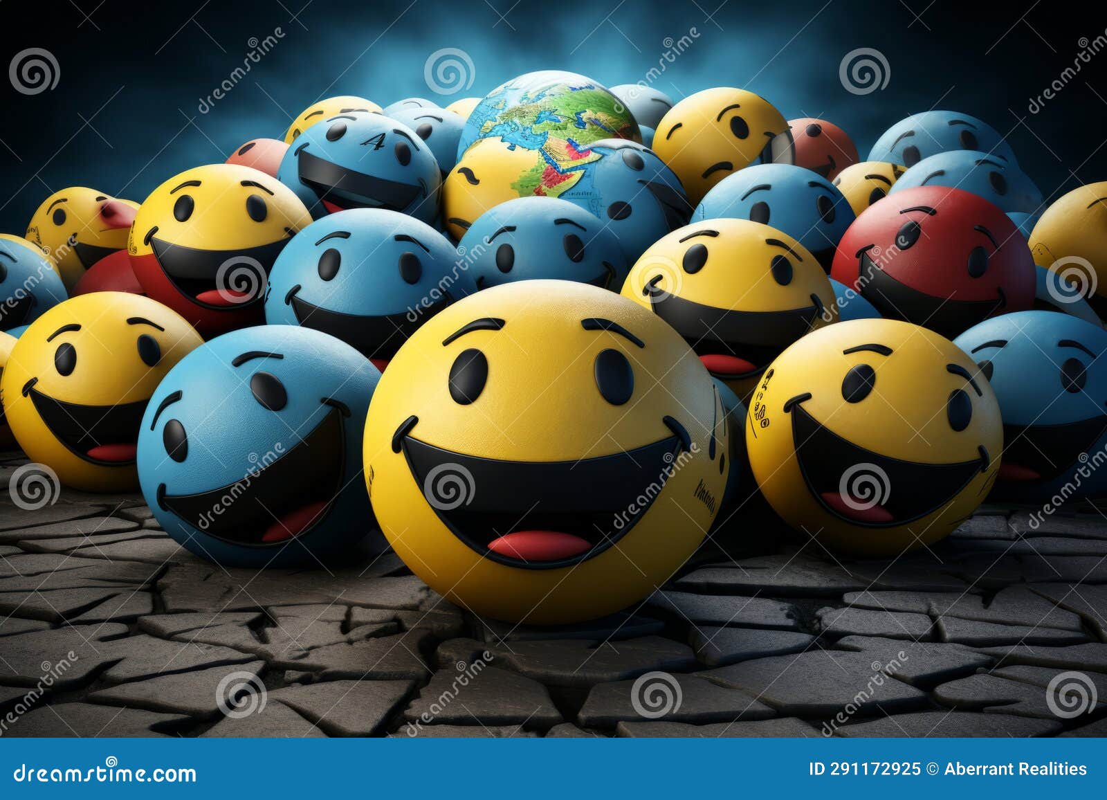 A Group of Colorful Smiley Faces with the Earth in the Background Stock ...