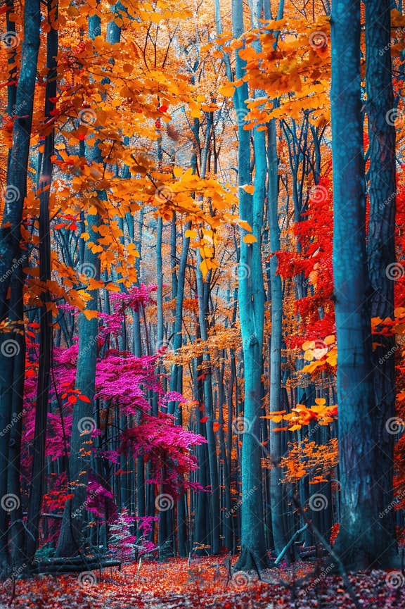 A Group of Colorful Trees Standing Tall in a Forest Environment Stock ...