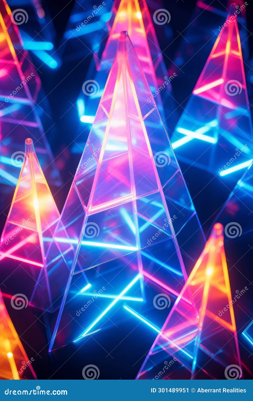 A Group of Colorful Triangles with Neon Lights Stock Illustration ...